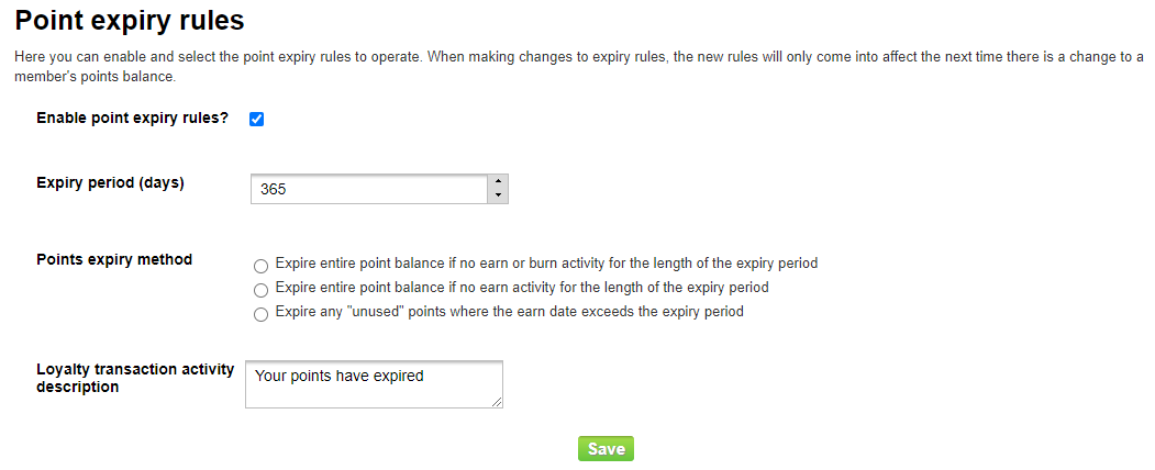 Automatically expiring members points – Horizon Help Centre