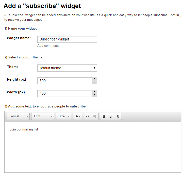 How to create a subscriber widget – Horizon Help Centre